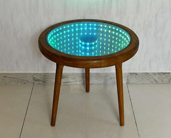 LED Infinity Lamp wooden round table JS-D005 RGB colorful
